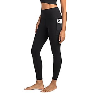 Colorfulkoala Women's High Waisted Tummy Control Workout Leggings 7/8 Length Yoga Pants with Pockets (M, Black)