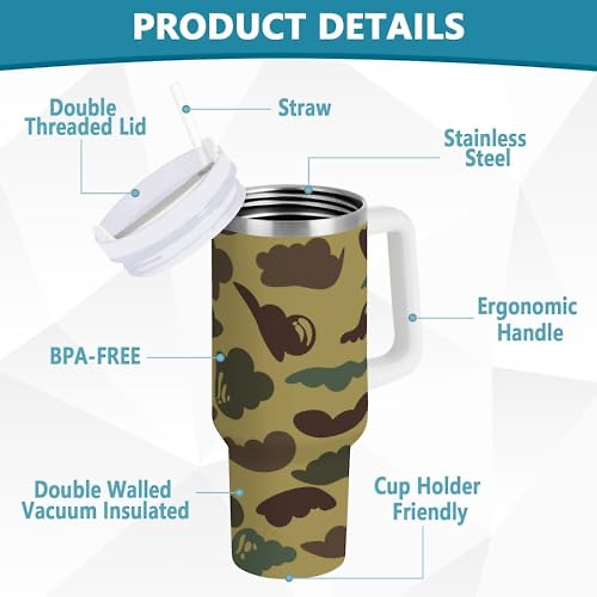 DIGTIA Stainless Steel Insulated Tumbler w/Handle & Straw, Camouflag Double Wall Vacuum Travel Coffee Mug Cup w/Lid, Leak-Proof Sports Green Water Bottle,40oz