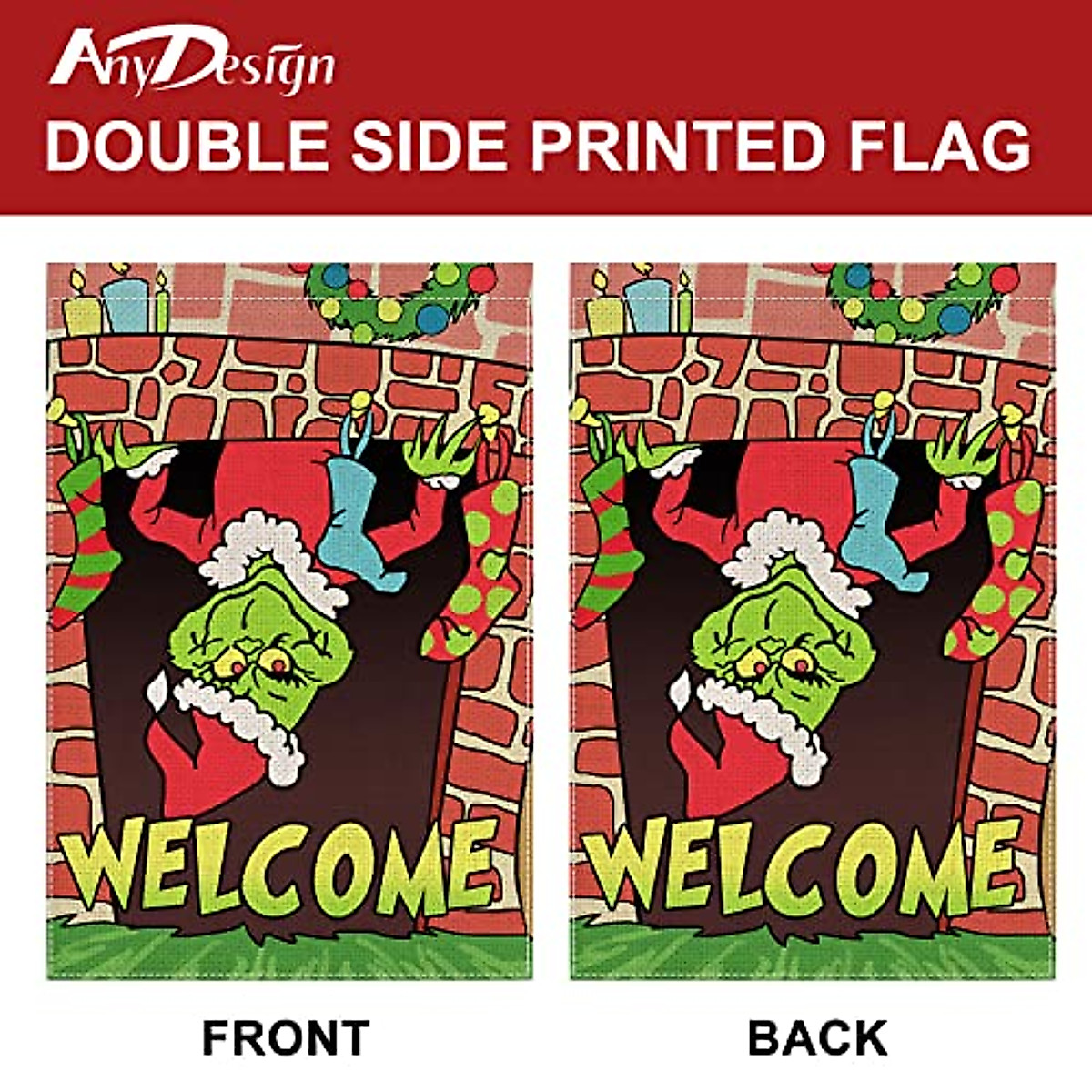 AnyDesign Christmas Garden Flag Vertical Double-Sided Waterproof Xmas Welcome Flag Funny Cartoon Character Outdoor Decorative Flag for Winter Holiday Farmhouse Lawn Patio, 12.5 x 18 Inch