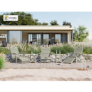 Ciokea Folding Adirondack Chair with Retractable Ottoman Fire Pit Patio Chair with Pull Out Foot Rest Weather Resistant Lawn Outdoor Lounge Chair with 2 Cup Holder (Grey)