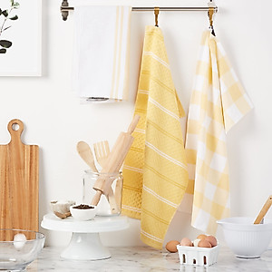 KitchenAid Stripe Gingham Dual Kitchen Towel 3-Pack Set, Majestic Yellow, 16"x28"
