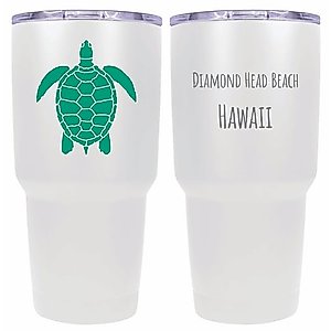 R and R Imports Diamond Head Beach Hawaii Souvenir 24 oz White Insulated Stainless Steel Tumbler Turtle Design
