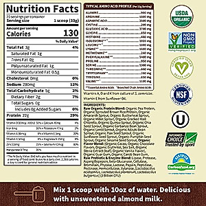 Garden of Life Raw Organic Plant Based Protein Powder, Chocolate - Vegan Protein Shake with BCAAs, Probiotics & Digestive Enzymes - No Soy, Dairy, Lactose or Gluten, Sugar Free - 20 Servings