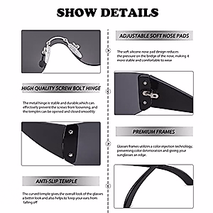 NULOOQ Rimless Y2K Sunglasses for Women Men Trendy Shield Wrap Around Sun Glasses Oversized Frameless Shades (Black/Gray)