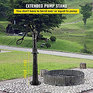 VEVOR Hand Water Pump Cast Iron, Vintage Pitcher Pump & Pump Stand 26‘’ Height, Max 20ft Pump Depth, Easy Installation, Heavy-duty Well Pump, Antique Pitcher Water Pump for Yard, Garden, Farm, Black