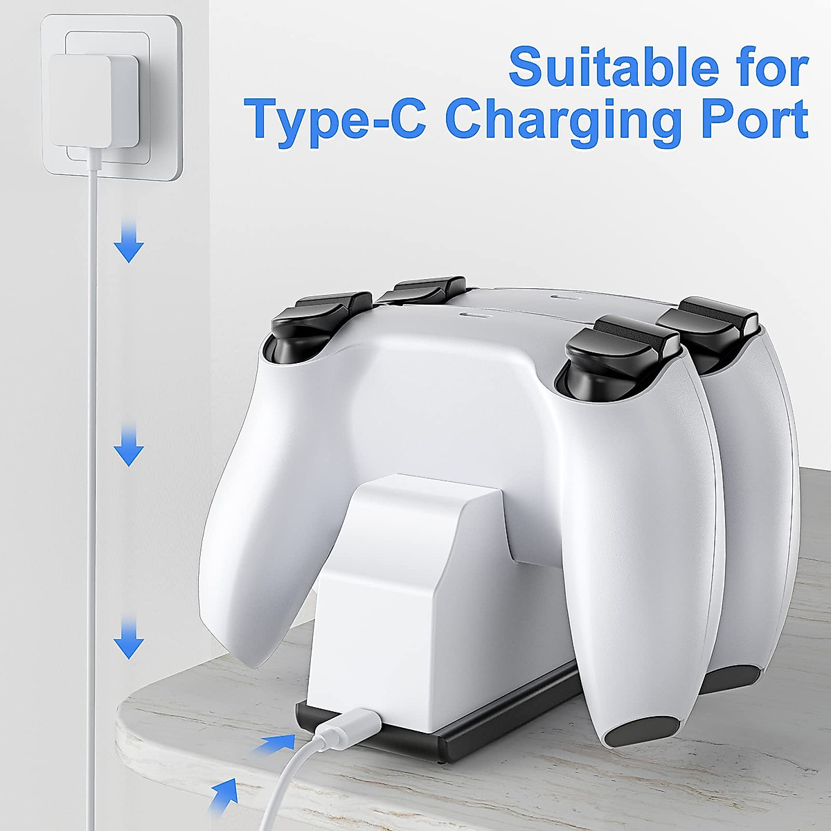 PS5 Controller Charging Station with Fast Charging AC Adapter, HEYSTOP Safety PS5 Controller Charger, Dualsense Charging Station for Playstation 5 with Intelligent Chip Protection