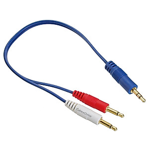 CablesOnline 3.5mm (1/8") TRS Stereo Male to Dual (Rd/Wh) 3.5mm (1/8") TS Mono Male Blue Audio Breakout Cable (1 Foot)