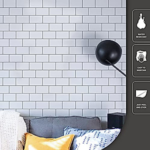 Art3d 10-Sheet Peel and Stick Tile Backsplash - 12"x12" Premium Kitchen Backsplash Peel and Stick Tile, Bright White