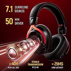 Ozeino Wireless Gaming Headset for PS5 PS4 PC Laptop -7.1 Surround Sound, Detachable Noise-Canceling Mic, 33H Playtime, 50mm Driver PS5 Headset