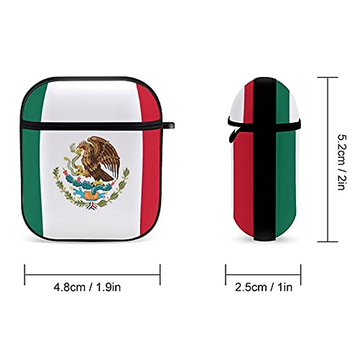 YouTary Mexico Flag Pattern Airpods 1 & 2 Case Cover, Apple AirPod Headphone Cover Unisex Personalized Shockproof Protective Wireless Charging Accessories with Keychain