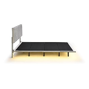 Mesnt Queen Bed Frame Platform, Queen Size Upholstered Bed with Sensor Light and Headboard, Floating Velvet Platform Bed, Gray
