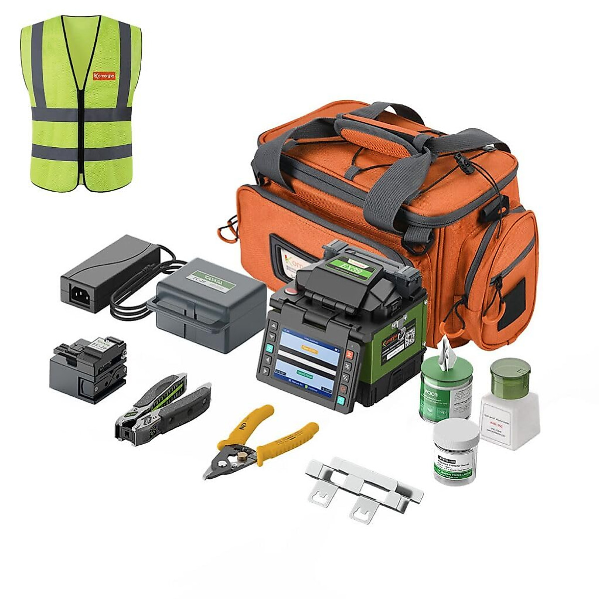 Komshine Optical Fusion Splicer EX39 FTTH Mini Fiber Fusion Splicer Machine Kit 8s Fast Splicing Fast-Heating 18s with Fiber Cleaver FC-30 Welding Machine Empalmador De Fibra óptica