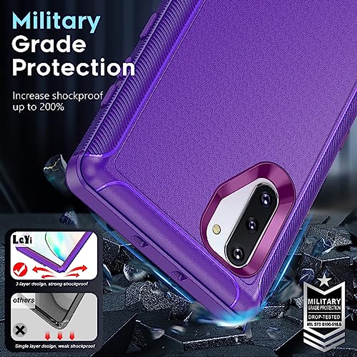 LeYi for Samsung Galaxy Note 10 Case: Note 10 Case [Not for Plus/+] Upgrade 3-in-1 Full Body Shockproof Rubber Outer Cover Heavy Duty Tough Rugged Dustproof Defender Case Note 10, Rose Red/Purple