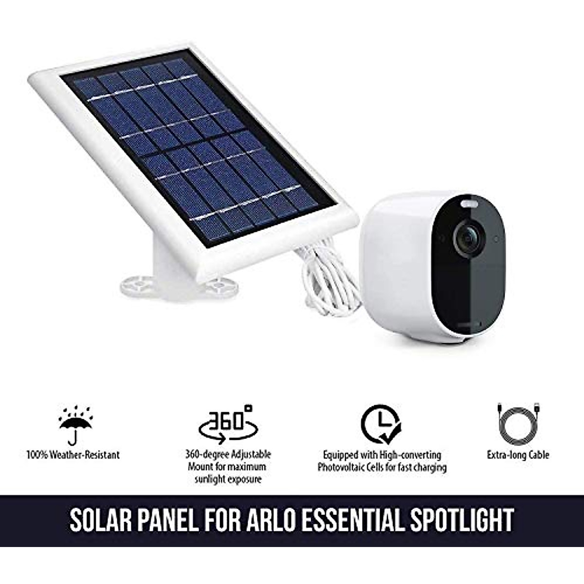 [Updated Version] Wasserstein Solar Panel with 13.1ft/4m Cable Compatible with Arlo Essential Spotlight/XL Spotlight Camera (3-Pack, White) (NOT Compatible with Arlo Ultra, Pro 1/2/3, HD, Floodlight)