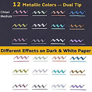 Sunshilor Calligraphy Metallic Marker Pens Dual Tip Chisel and Medium Point Pens for Black Paper, Rock Painting, Easter Egg, Halloween Pumpkin, Card Making, Metal, Ceramics, Wine Glass