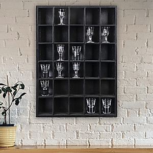 GSM Brands Shot Glass Display Case, Black Wood, Holds Set of 30 Glasses (16.7 x 12.2 - Each Opening Measures 2.52 x 2.13)