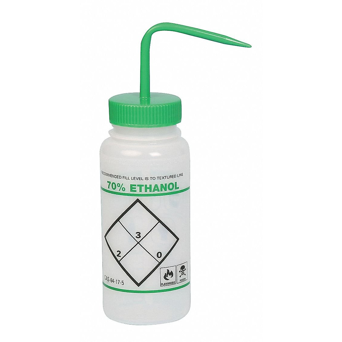 SP Bel-Art Safety-Labeled 2-Color 70% Ethanol Wide-Mouth Wash Bottles; 500ml (16oz), Polyethylene w/Green Polypropylene Cap (Pack of 6) (F11646-0640)