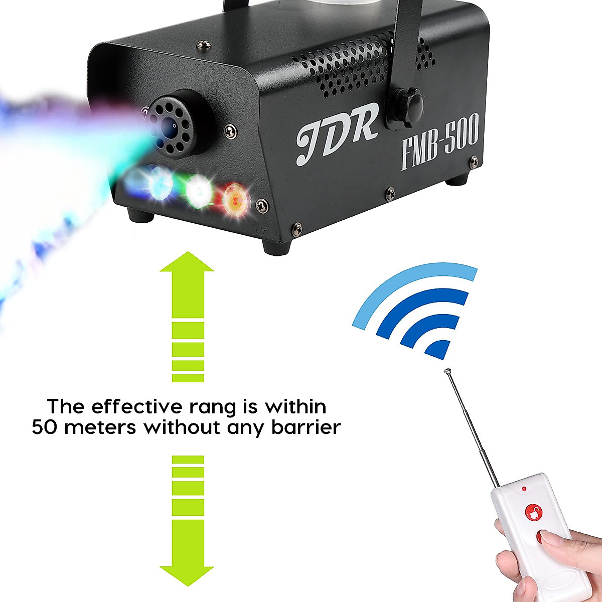 Fog Machine JDR Smoke Machine Controllable LED Light 500W and 2000CFM Fog Disinfection with Wireless and Wired Remote Control for Weddings, Halloween,Parties or Disinfection,with Fuse Protection