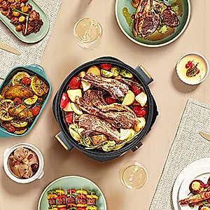 Dezin Electric Shabu Shabu Hot Pot with Removable Pot, 4L Electric Non-Stick Hot Pot with Multi-Power Control, 3.7" Depth Electric Cooker with Tempered Glass Lid for Party, Family and Friend Gathering