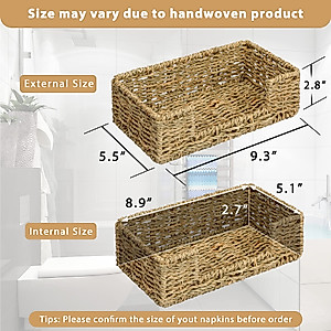 Graciadeco Bathroom Disposable Guest Towel Napkin Holder Long Seagrass Woven Rattan Wicker Table Dinner Paper Hand Guest Towel Napkin Basket Tray Caddy for Kitchen