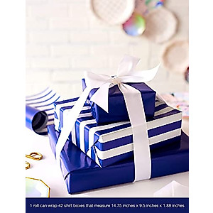 American Greetings Reversible Wrapping Paper Jumbo Roll for Birthdays, Mother's Day, Father's Day, Graduation and All Occasions, Navy and Stripes (1 Roll, 175 sq. ft.)