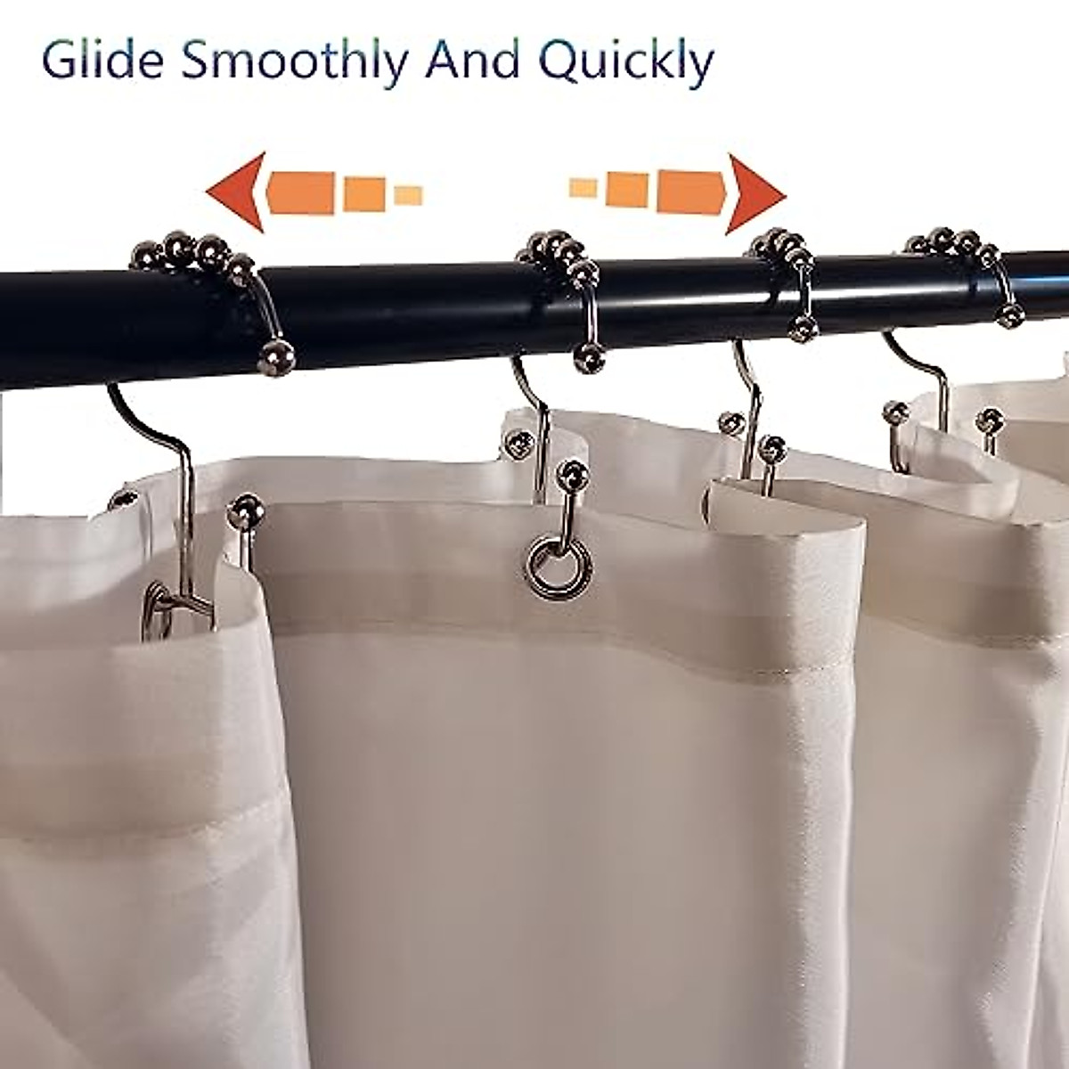 INSIMHEART Shower Curtain Hooks, 12 Pcs Shower Curtain Rings, Stainless Steel Double Shower Curtain Hooks, Rust Proof Metal Shower Curtain Hooks Free Sliding Shower Hooks for Shower Curtain(Nickel)