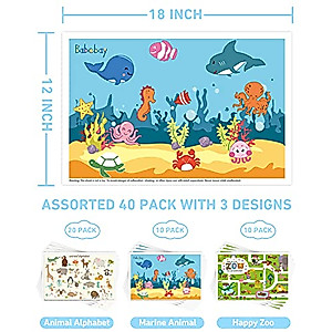 Disposable Placemats for Baby - Kids Placemat That Stick on Dining Table at Restaurant, Travel Essentials for Toddlers Table Mat - Assorted 40 Pack with 3 Designs