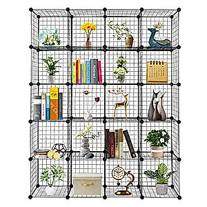 Karl home 20 Cubes Wire Cube Storage Organizer, Modular Closet Cabinet Stackable Cube Shelving Shelves Unit, Plastic Portable Bookshelf Bookcase for Office Bedroom Bathroom Living Room 14"x14" Black