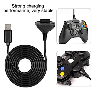 2 in 1 USB Fast Charging Cable for Microsoft Xbox 360 Controller, Charger Cord for Xbox 360 Game Controller, 1.5m/4.92ft(Black)