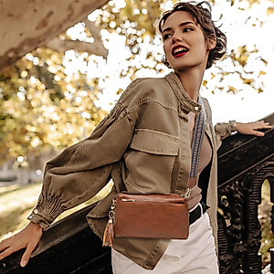 LUCKWE Crossbody Bags for Women,Small Vegan Leather Crossbody Purse,Women's Shoulder Handbags with 2 Wide Straps & Tassel Brown