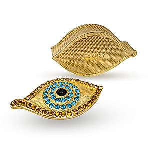 Swarovski Evil Eye Bracelets Box - Evil Eye Decor - Gold Bracelets Evil Eye Trinket Boxes, Gifts Golden Blue-Eye jewelry boxes for women & Girls -Travel Jewelry Organizer (Gold)