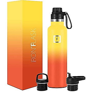 IRON °FLASK Sports Water Bottle - 24 Oz, 3 Lids (Spout Lid), Leak Proof, Vacuum Insulated Stainless Steel, Hot Cold, Double Walled, Thermo Mug, Standard Metal Canteen