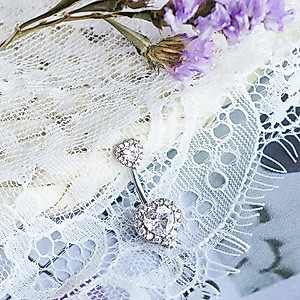 ClosJery Belly Button Rings Surgical Steel Pack Sexy Crystal Cute Dainty Zircon Goth Hippie Unique Heart Shaped Belly Button Rings Hypoallergenic Beach Jewelry for Bikini Women (Silver)