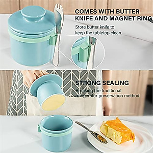 Yangbaga Butter Crock Storage,Porcelain Butter keeper with Silicone Magnet Collar & Butter Knife -Keep Butter Fresh & Soften for Restaurant、Kitchen and Dining Blue