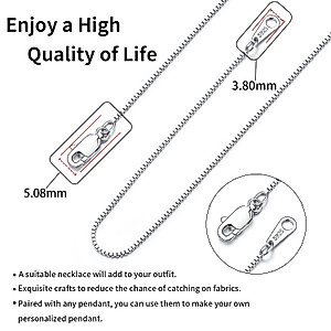 Jewlpire 925 Sterling Silver Chain for Women Girls 0.8mm Box Chain Lobster Claw Clasp - Italian Necklace Chain - Super Thin & Strong - Friendly Price & Quality 18 Inch