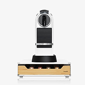 ineshi Bamboo PodStash™ - Coffee Pod Storage Drawer/Holder/Compatible with Nespresso Pods, 60 capacity (White)