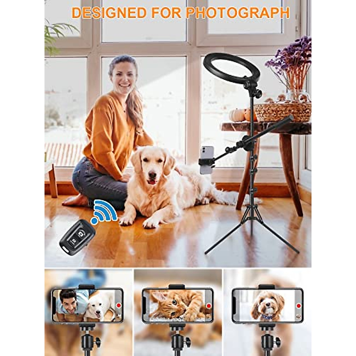 Selfie Ring Light with Stand and Phone Holder with Tripod Stand & Cell Phone Holder,Overhead Camera Phone Mount LED Halo Circle Lights Phone Stand for Video Recording/Live Stream/Vlog/YouTube/TikTok