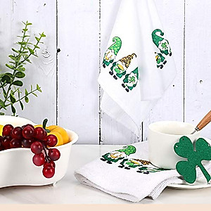 Boao 2 Pieces St. Patrick's Day Dishtowel Gnome Towel Shamrock Kitchen Dishcloth Decorative Bathroom Towel for Kitchen Home Supplies, 16 x 24 Inches