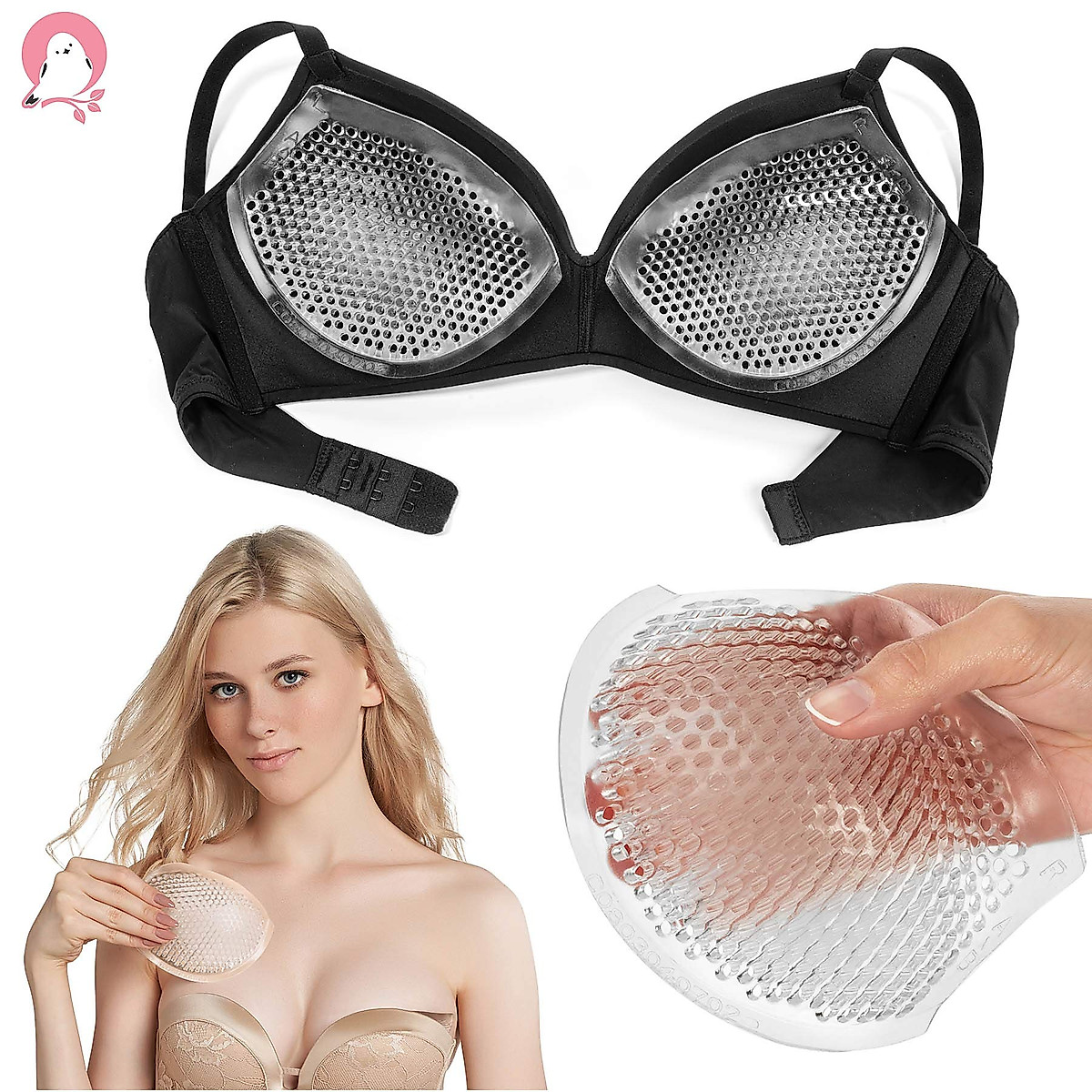 Femerchi Silicone Bra Inserts Pads for Sizes A-D – Breathable, Nonslip Breast Enhancers Inserts – Reusable, Washable Bra Pads Inserts Push Up – Semi-Adhesive Design for Bra, Bikini, Sports Bra