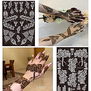 PPVWEY 10 Sheets Henna Tattoo Stencils 10 Pair Arm Hand Henna Tattoo Template Temporary Indian Arabian Glitter Airbrush Tattoo Stickers for Face Body Paint DIY (Black)