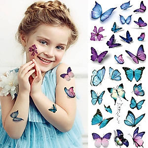 Butterfly Temporary Tattoos,150 Various Styles Butterfly Tattoos Stickers Waterproof 3D Tattoo for Kids Women Birthday Decorations Body Art Makeup Stickers