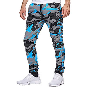 Mens Clothes,Spring Fashion Big and Tall Personality Casual Camouflage Bandage Multi Pocket Jogger Sweatpants Lounge Loose Slim Fit Workout Sport Trousers Camo Pants(00607Blue,Medium)