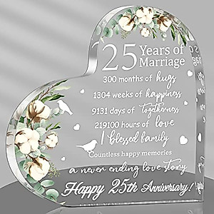 Wedding Gift for Her Years of Marriage Gift for Women Acrylic Heart Marriage Keepsake for Wife Husband Girlfriend Boyfriend (25th Style)