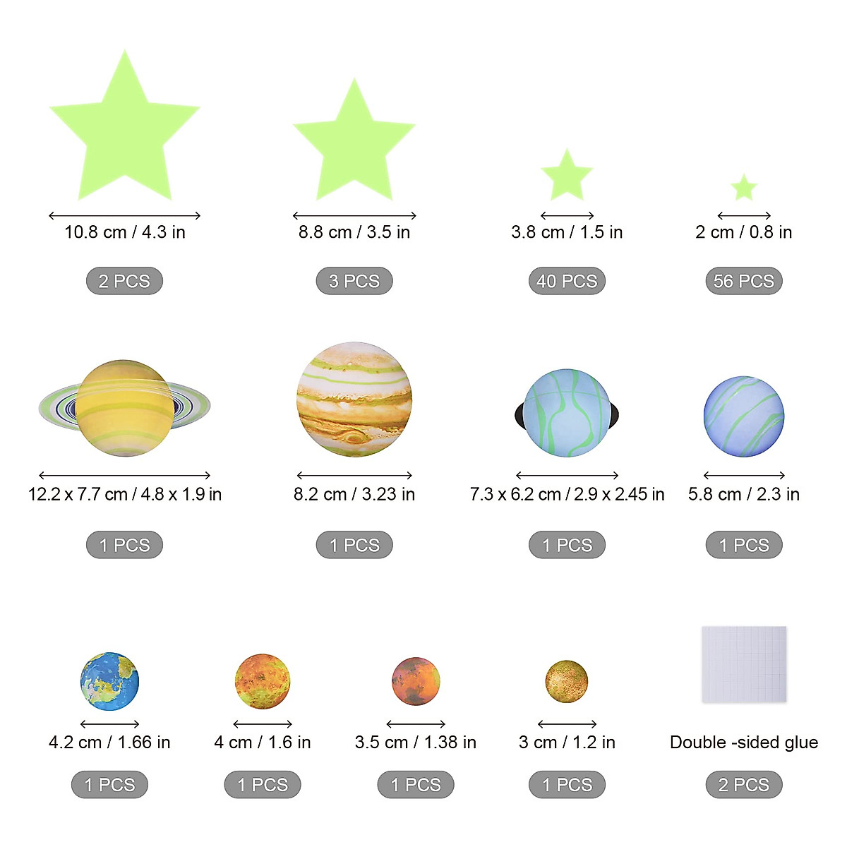 Glow in The Dark Stars and Planet Solar System Walls 109 Fluorescent Stars Stickers Decorative Kid's Bedroom Ceiling Christmas Birthday Gift for Girls and Boys