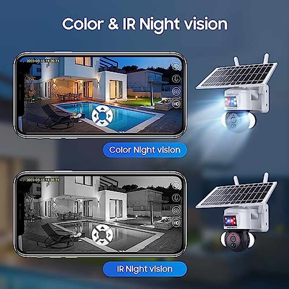 INQMEGA Solar Camera Security Outdoor,3MP HD 2.4G WiFi 15000mAh Solar Powered Cameras for Home,Color Night Vision PIR Motion Sensor Light with Siren,Remote Control