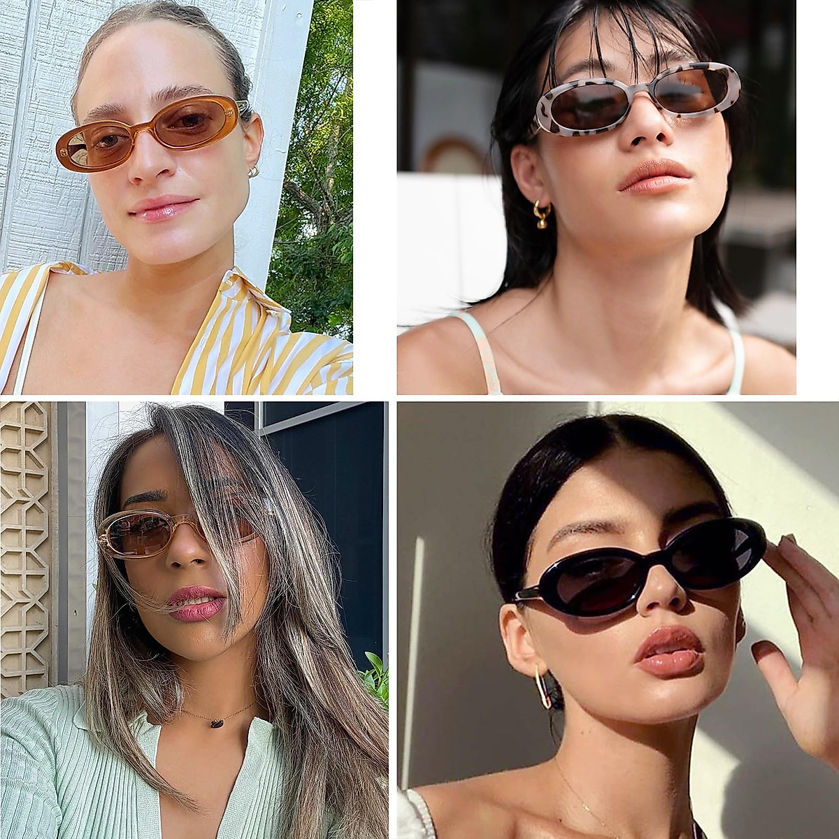 knliwkm 2 Pairs Retro Oval Sunglasses For Women Men Small Face 90s Y2K Glasses Vintage Thin