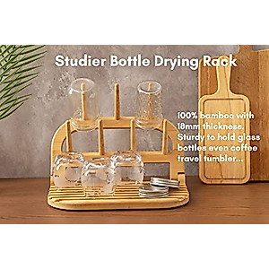 Baraiser Bottle Drying Rack, Bamboo Baby Bottle Holder, Portable and Space Saving Bottle Dryer for Baby Bottles Accessories and Feeding Supplies