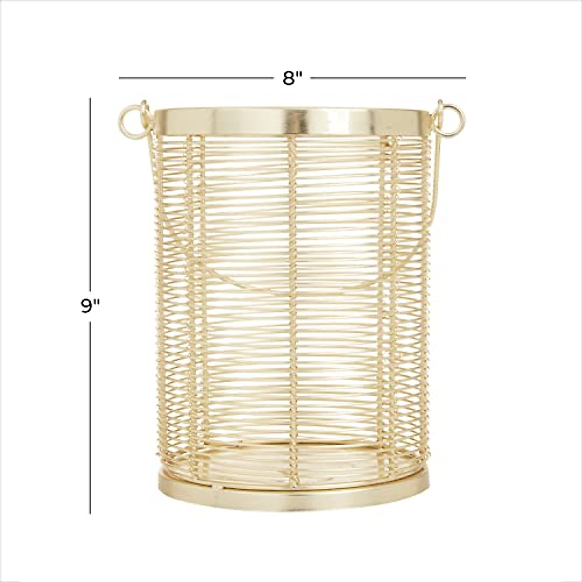 Deco 79 Metal Pillar Candle Lantern with Thin Metal Handle, 8" x 6" x 9", Gold