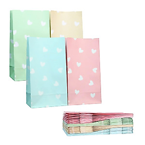 Ralxion 32 Pcs Party Favor Bags Heart Shaped Assorted Colors Valentines Day Goodie Bags for Kids Birthday Party 4 Colors Goody Bags Party Bags for Pastel Party