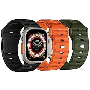 Suitisbest Sport Bands 3-Pack Compatible with Apple Watch Ultra 49mm, 45mm, 44mm for Men - Waterproof Silicone Bands with Anti-Scratch, Sweat-Wicking Properties